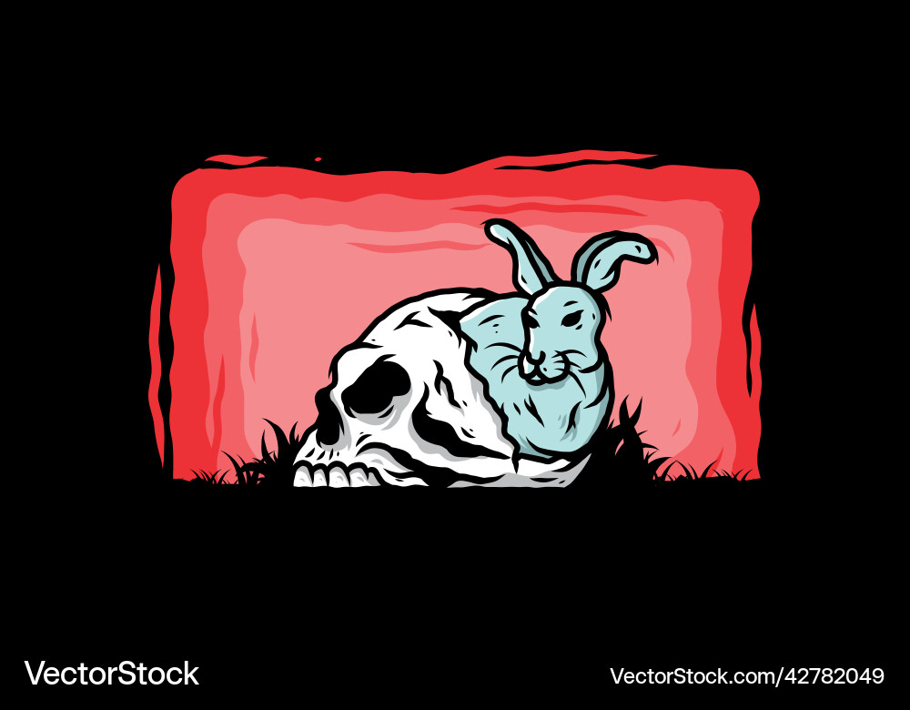 Rabbit hiding inside human skull Royalty Free Vector Image