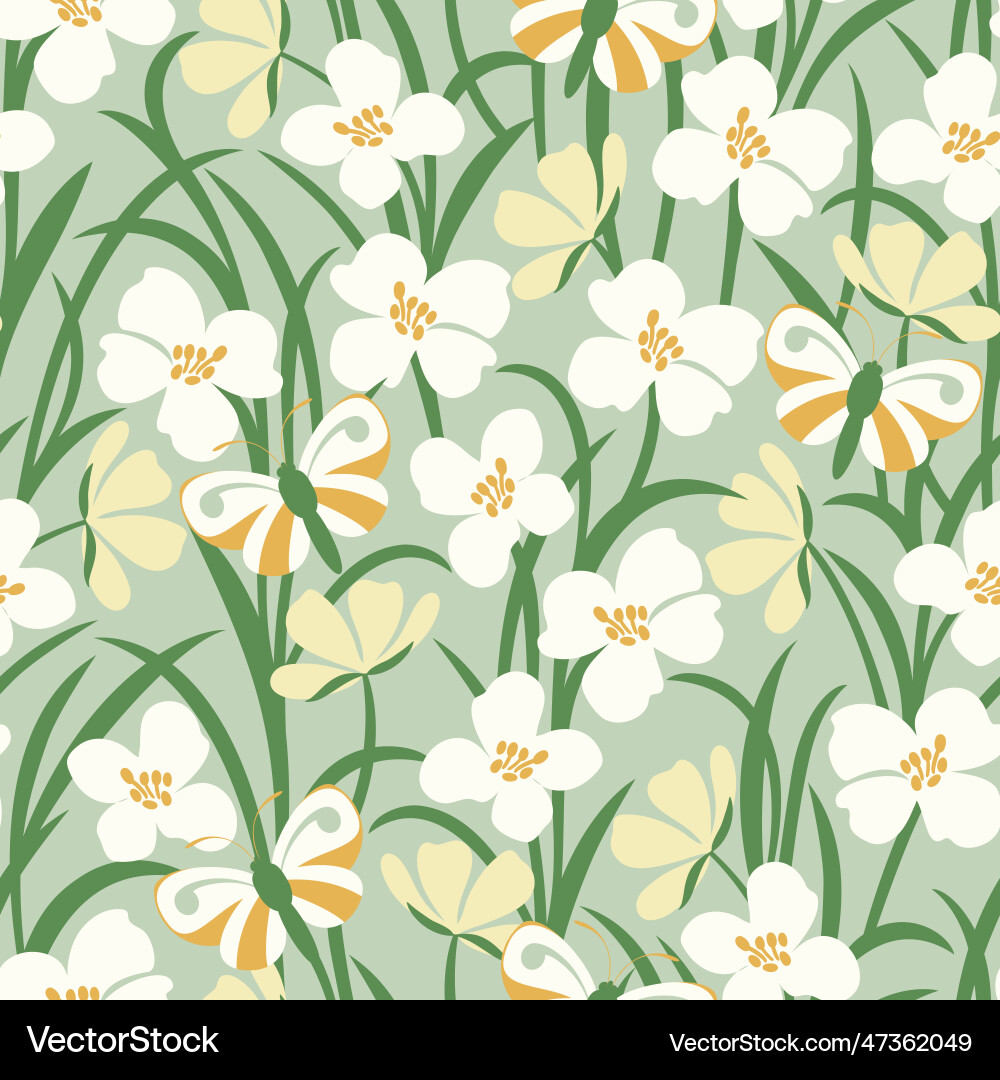 Seamless pattern with white wildflowers Royalty Free Vector