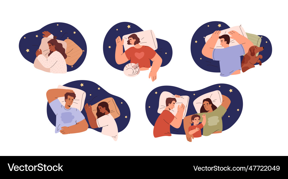 Set of people sleeping in various poses top view Vector Image