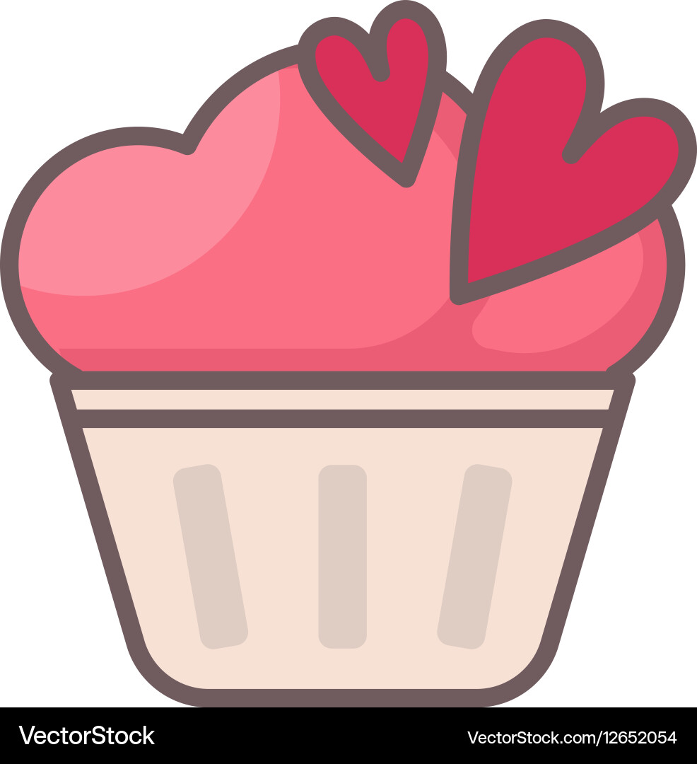 Cupcake decorated with hearts Royalty Free Vector Image