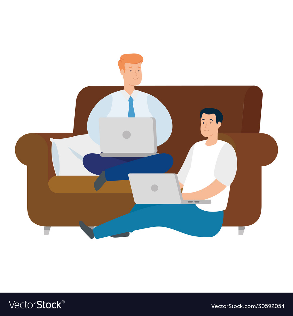 Men sitting with laptop isolated icon Royalty Free Vector