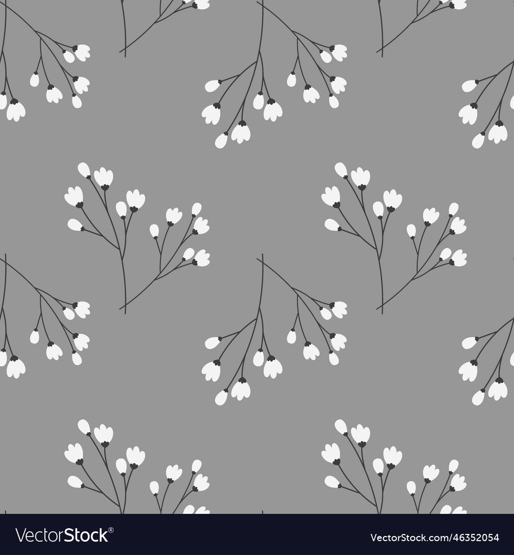 Spring endless pattern with grayscale cherry Vector Image