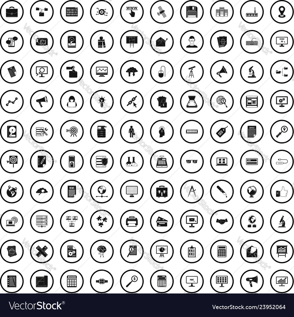 100 data mining icons set simple style Royalty Free Vector