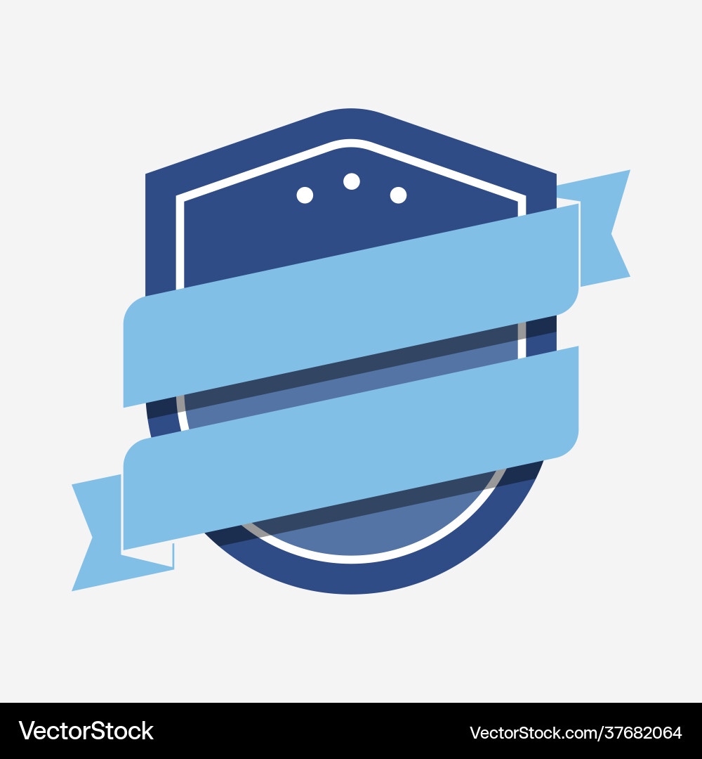 Blue badge embellished with a banner Royalty Free Vector