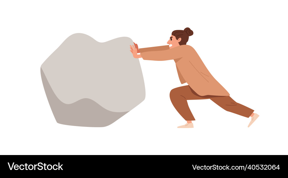 Business person pushing big stone boulder Vector Image