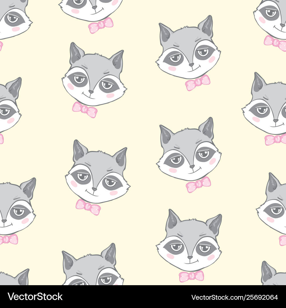 Raccoon cute seamless pattern cartoon background Vector Image