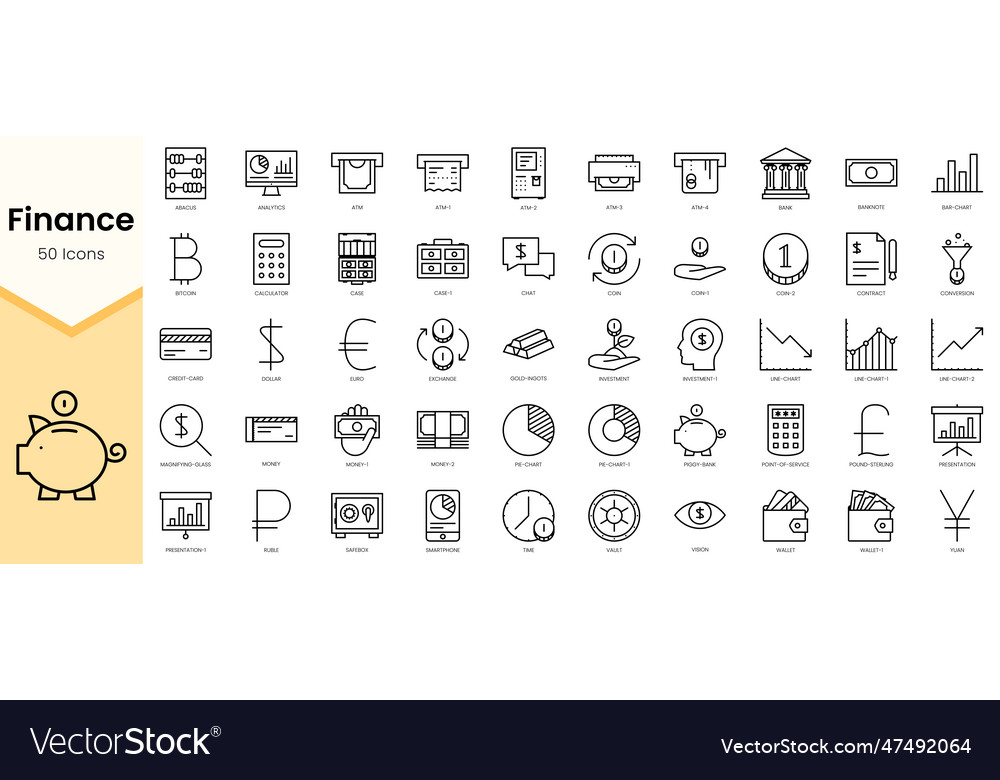 Simple outline set offinance icons linear style Vector Image