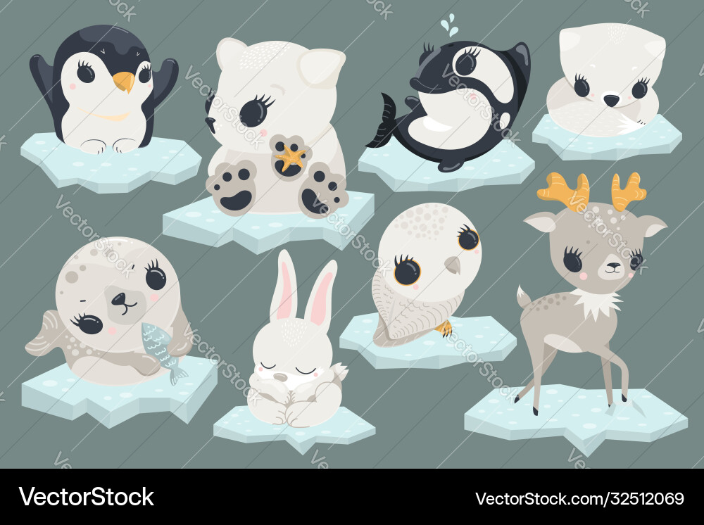 Arctic polar baby animals set Royalty Free Vector Image
