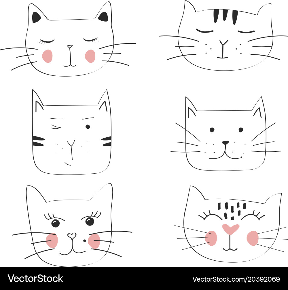 Cat set hand drawn cute Royalty Free Vector Image