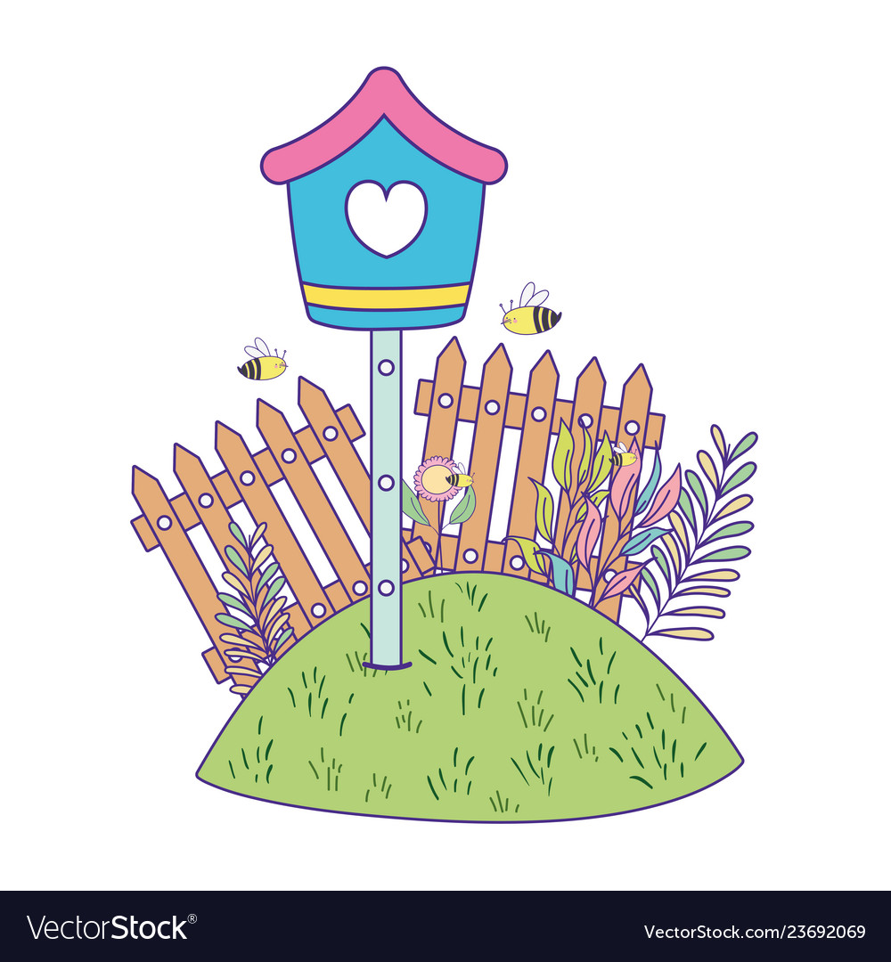Cute birdhouse wooden with garden scene Royalty Free Vector