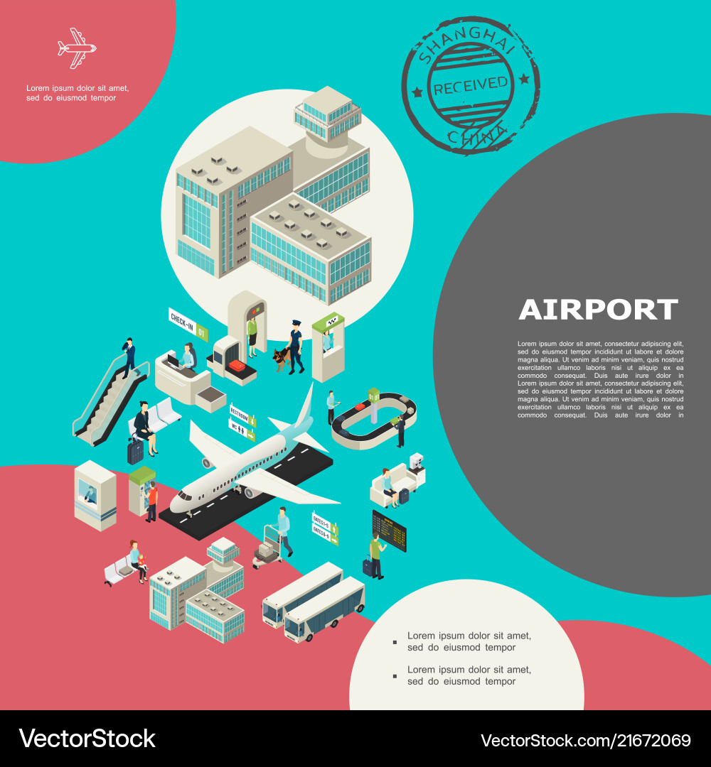 Isometric airport elements concept Royalty Free Vector Image