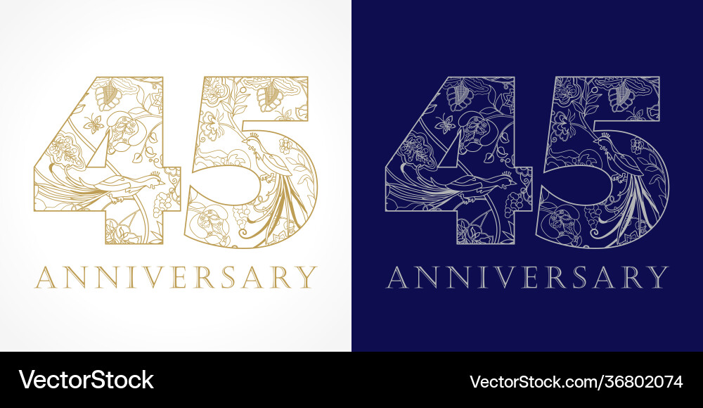 45 anniversary vintage silver gold Royalty Free Vector Image