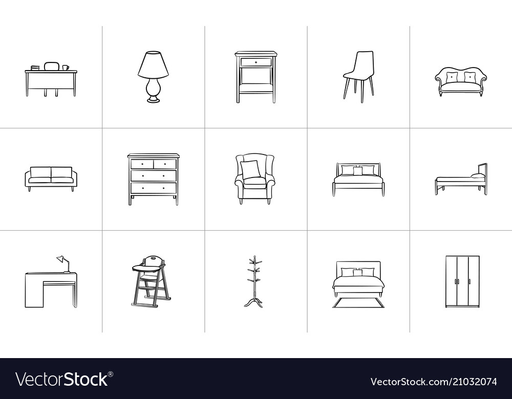 Furniture hand drawn sketch icon set Royalty Free Vector Furniture hand drawn sketch icon set Royalty Free Vector