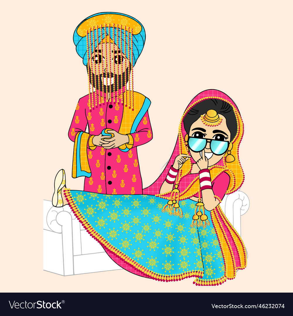 Indian bride groom character Royalty Free Vector Image Indian bride groom character Royalty Free Vector Image