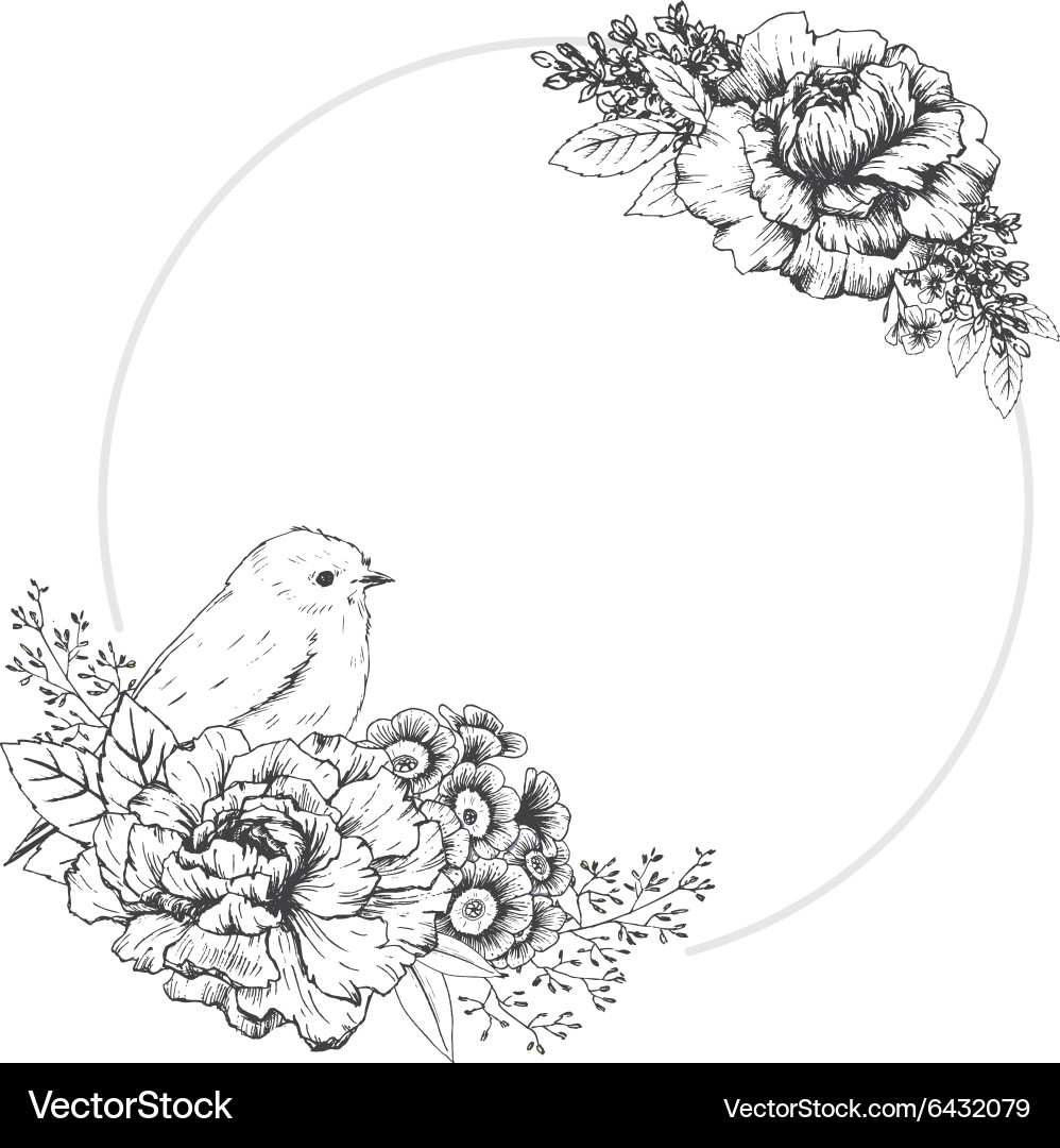Hand drawn frame with bird Royalty Free Vector Image