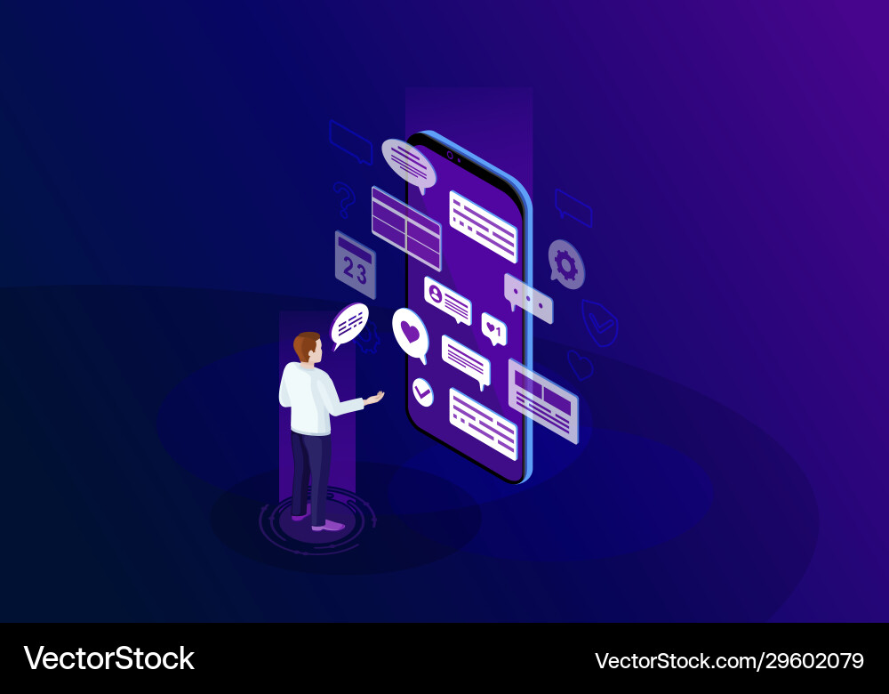 Social media isometric color Royalty Free Vector Image