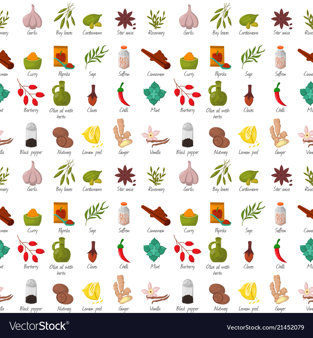 Spices condiments seamless pattern background Vector Image