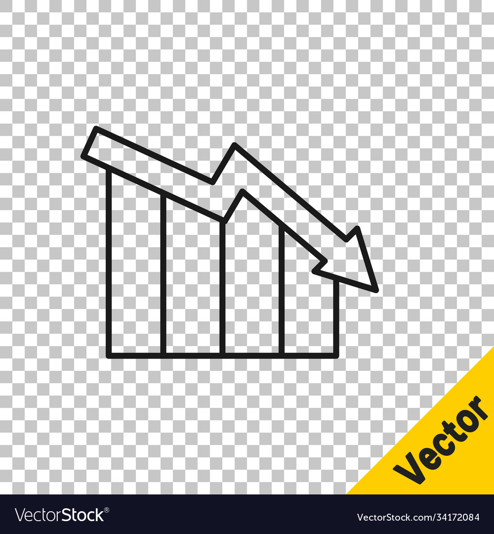 Black line financial growth decrease icon isolated