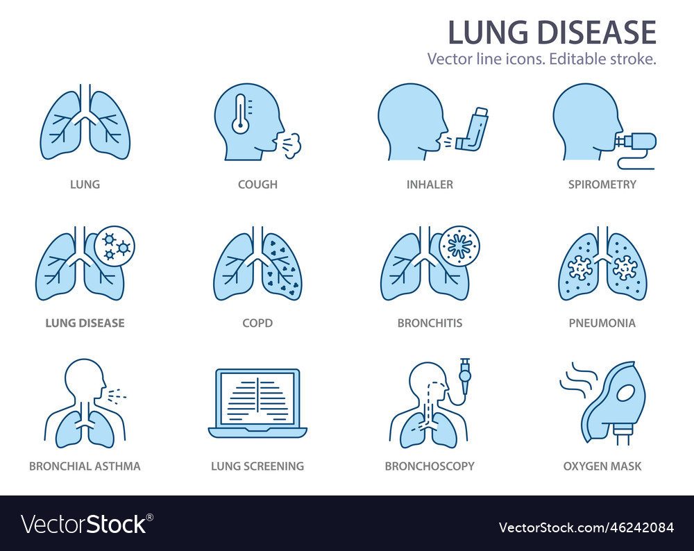 Lung Disease Icons Such As Bronchitis Bronchial Vector Image