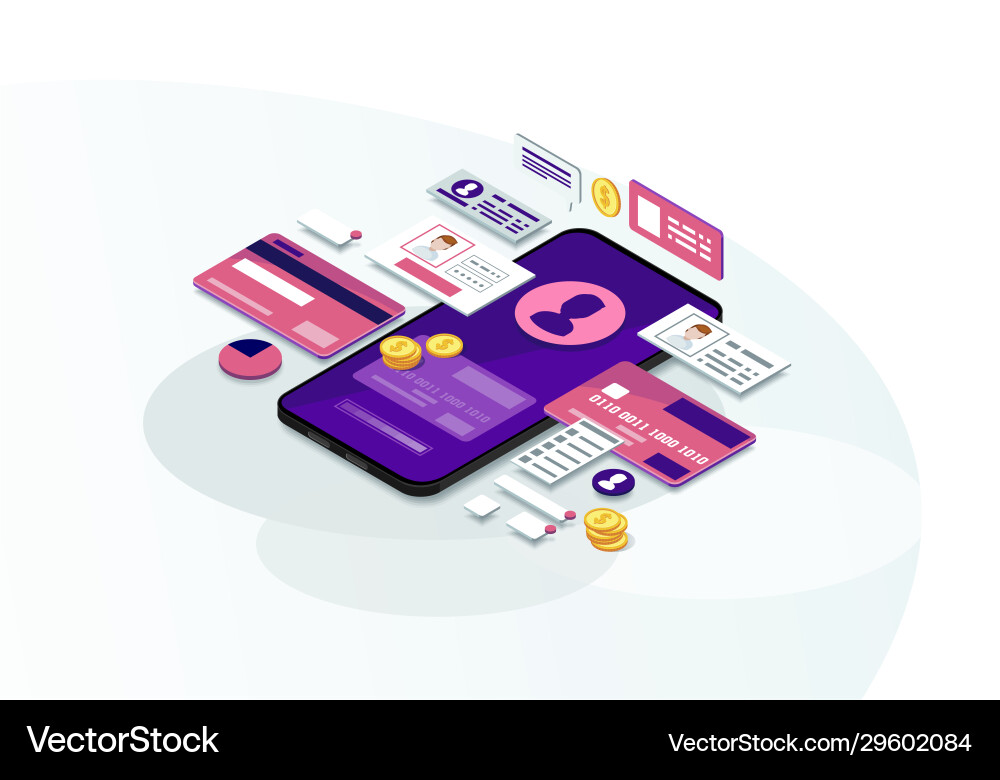 Mobile banking isometric color Royalty Free Vector Image