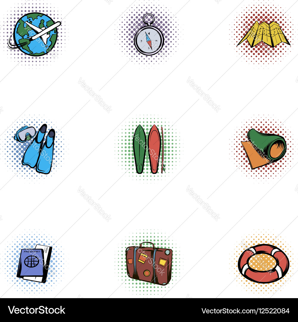 Relax on beach icons set pop-art style Royalty Free Vector