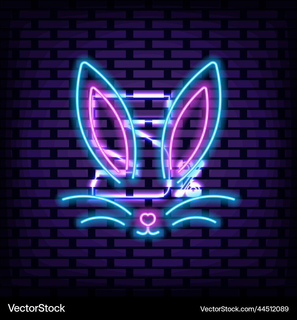 Christmas rabbit neon quote on brick wall Vector Image