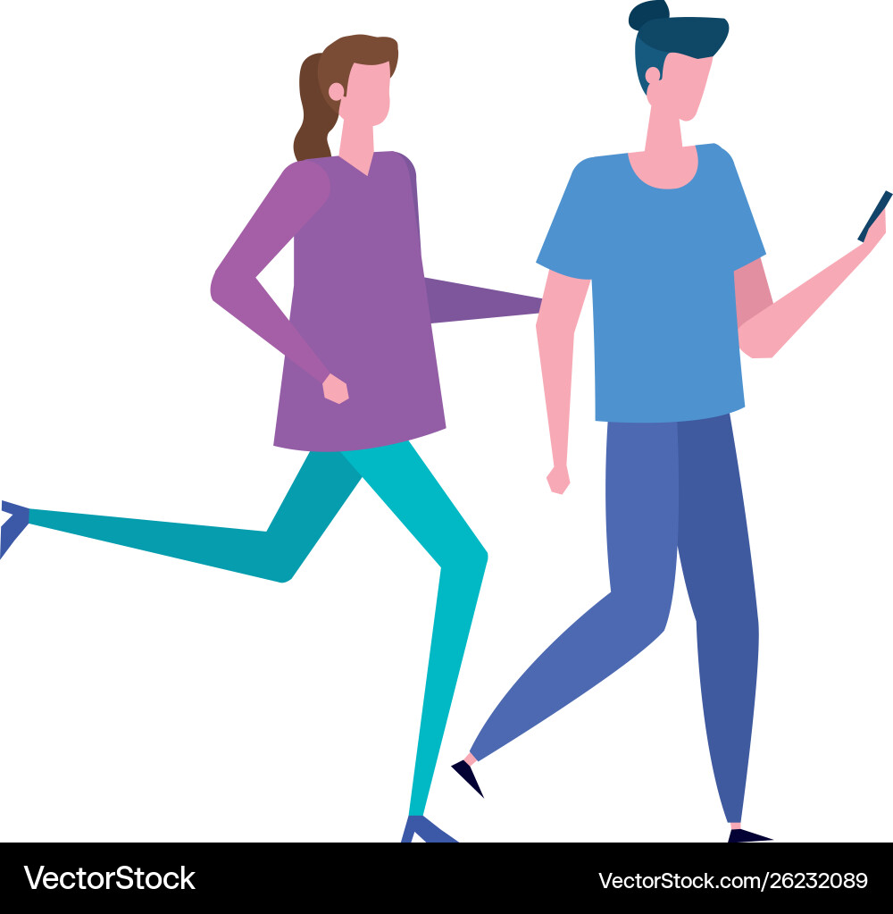 Young lovers couple using smartphone Royalty Free Vector