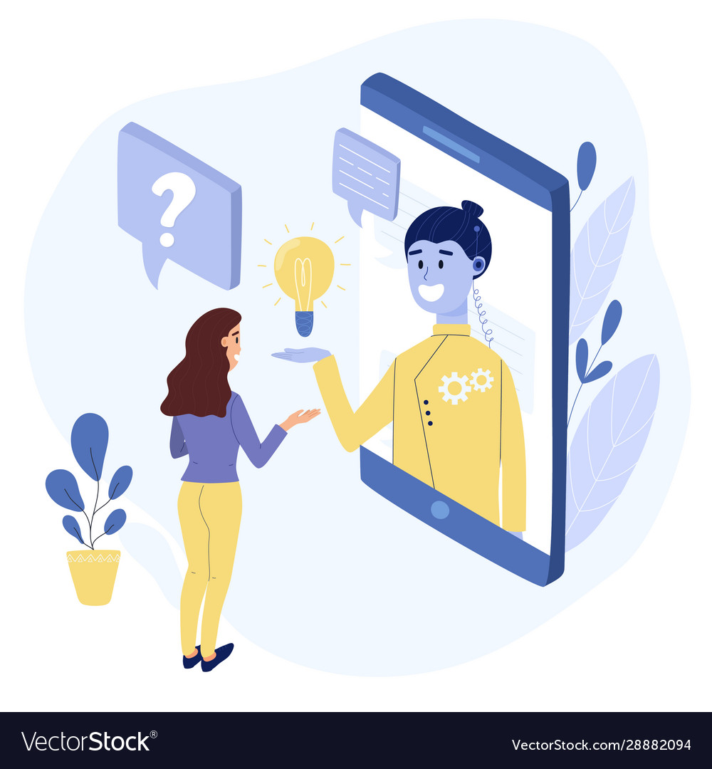 Chatbot conversation concept woman talking Vector Image Chatbot conversation concept woman talking Vector Image