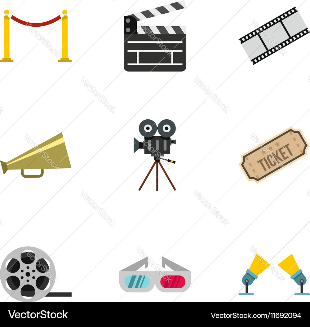 Cinema icons set flat style Royalty Free Vector Image