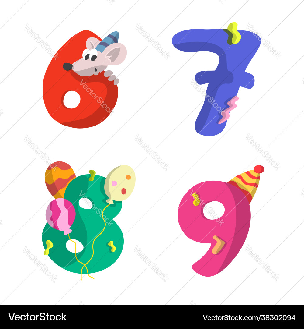 Set number birthday flat design with different Vector Image