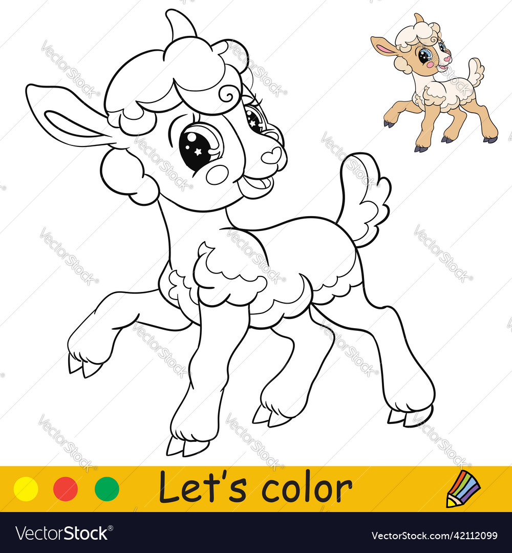 Cartoon cute happy lamb coloring Royalty Free Vector Image