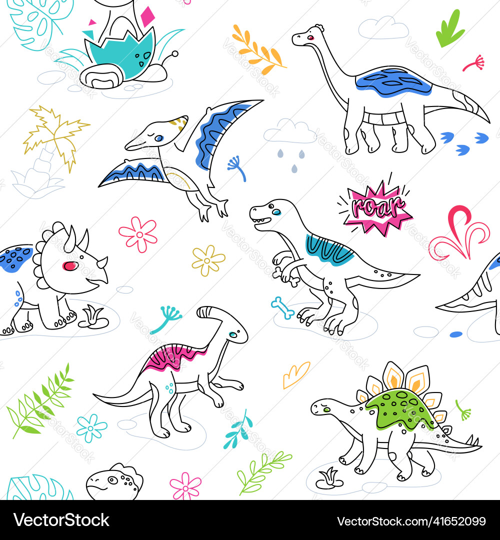 Dinosaur species - line design style colorful Vector Image
