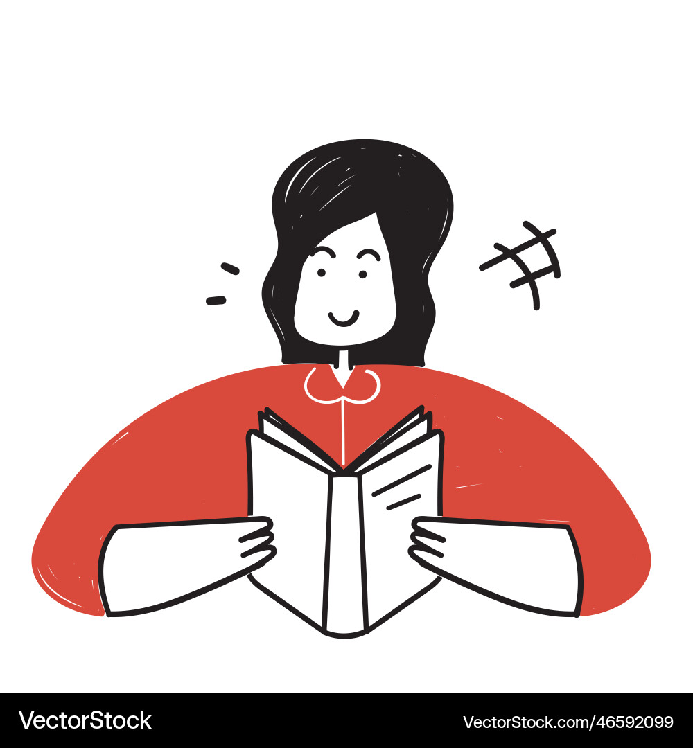 Hand drawn doodle woman reading a book Royalty Free Vector