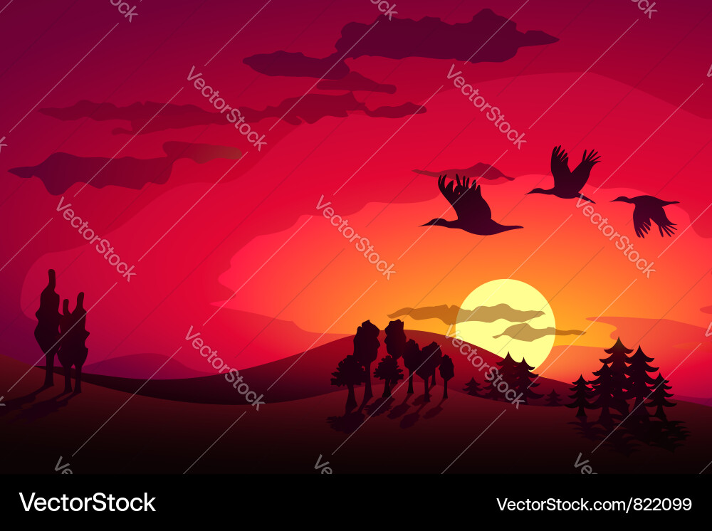 Sunset landscape Royalty Free Vector Image - VectorStock