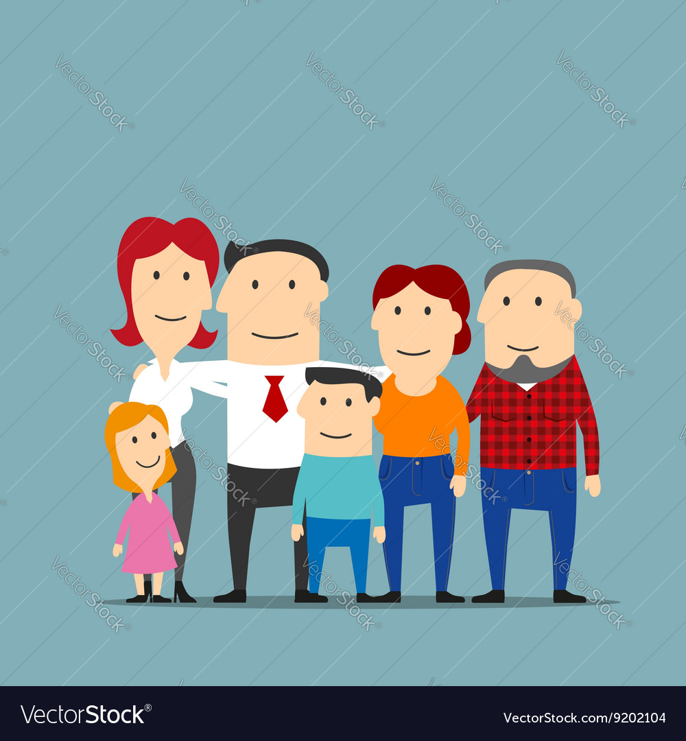 Happy multigenerational family cartoon portrait Vector Image