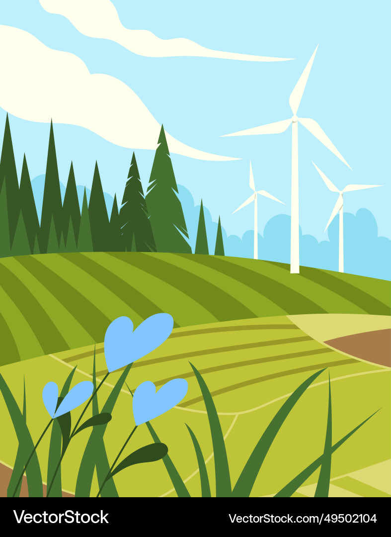 Wind mills earth poster Royalty Free Vector Image