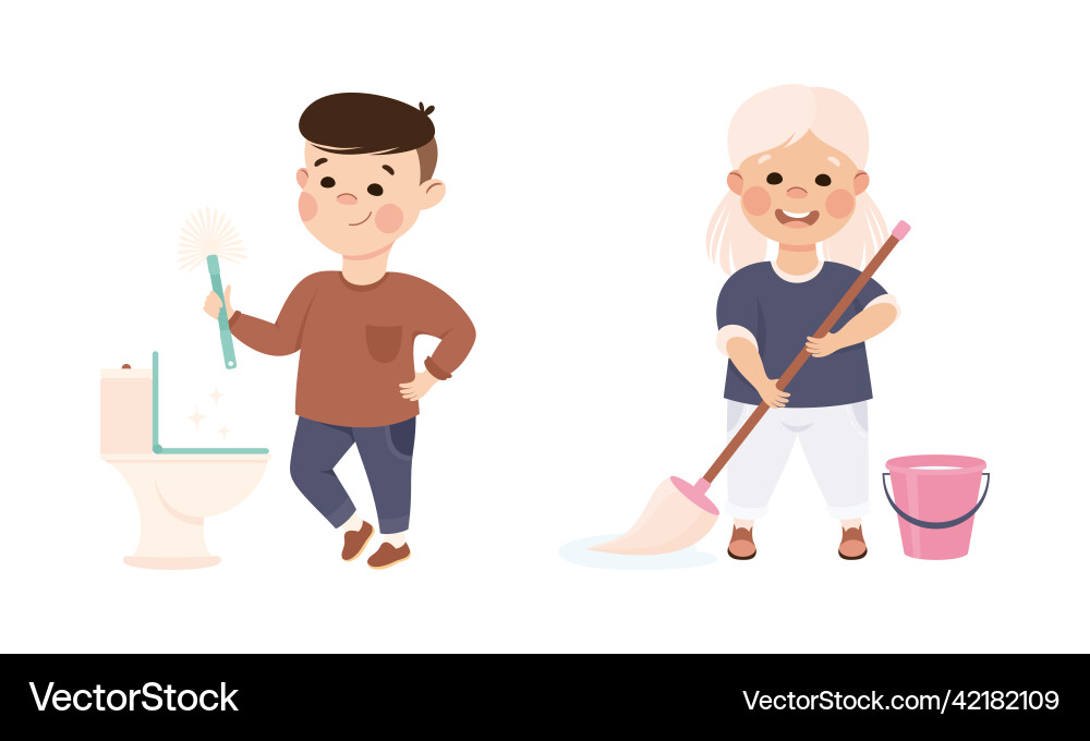 Kids doing household chores set boy cleaning Vector Image
