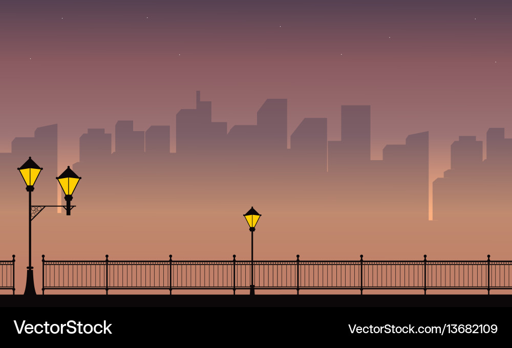 Landscape street lamp with building background Vector Image