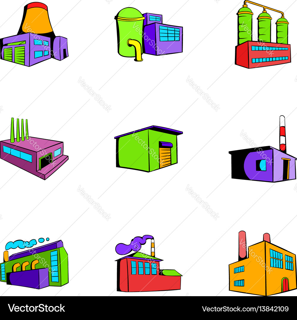 Manufacture icons set cartoon style Royalty Free Vector