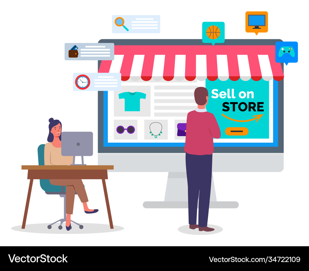 Online shopping concept on computer desk Vector Image