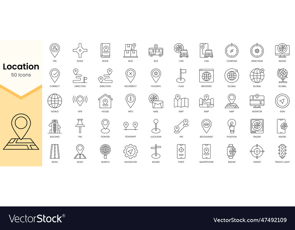 Simple outline set of location icons linear style Vector Image