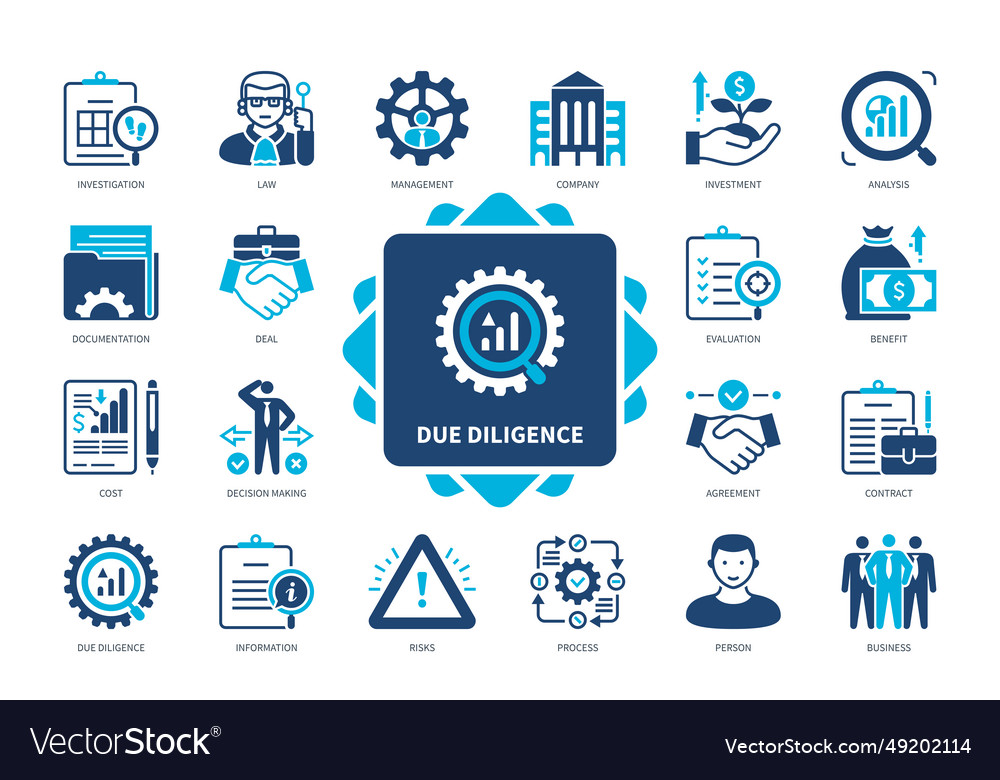 Due diligence solid icon set Royalty Free Vector Image
