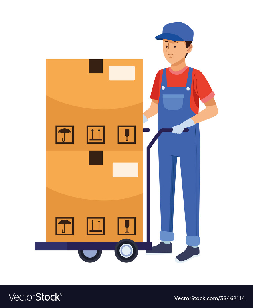 Logistic worker with boxes Royalty Free Vector Image