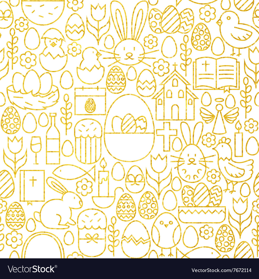 Thin line gold happy easter seamless pattern Vector Image