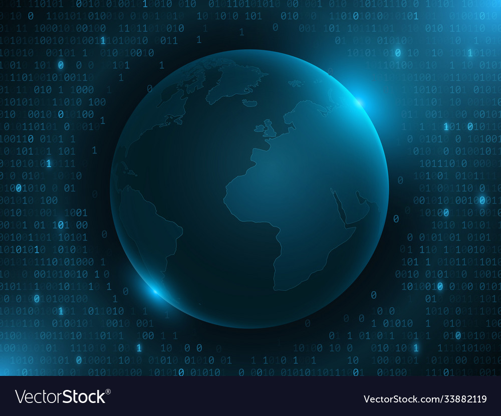 Futuristic planet earth with binary code on a dark