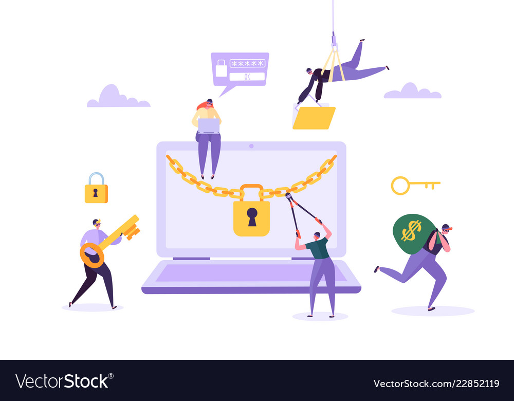Hacker stealing password and money from laptop Vector Image Hacker stealing password and money from laptop Vector Image