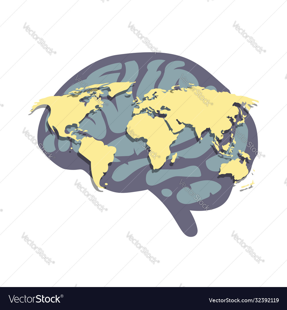 Human brain world map Royalty Free Vector Image