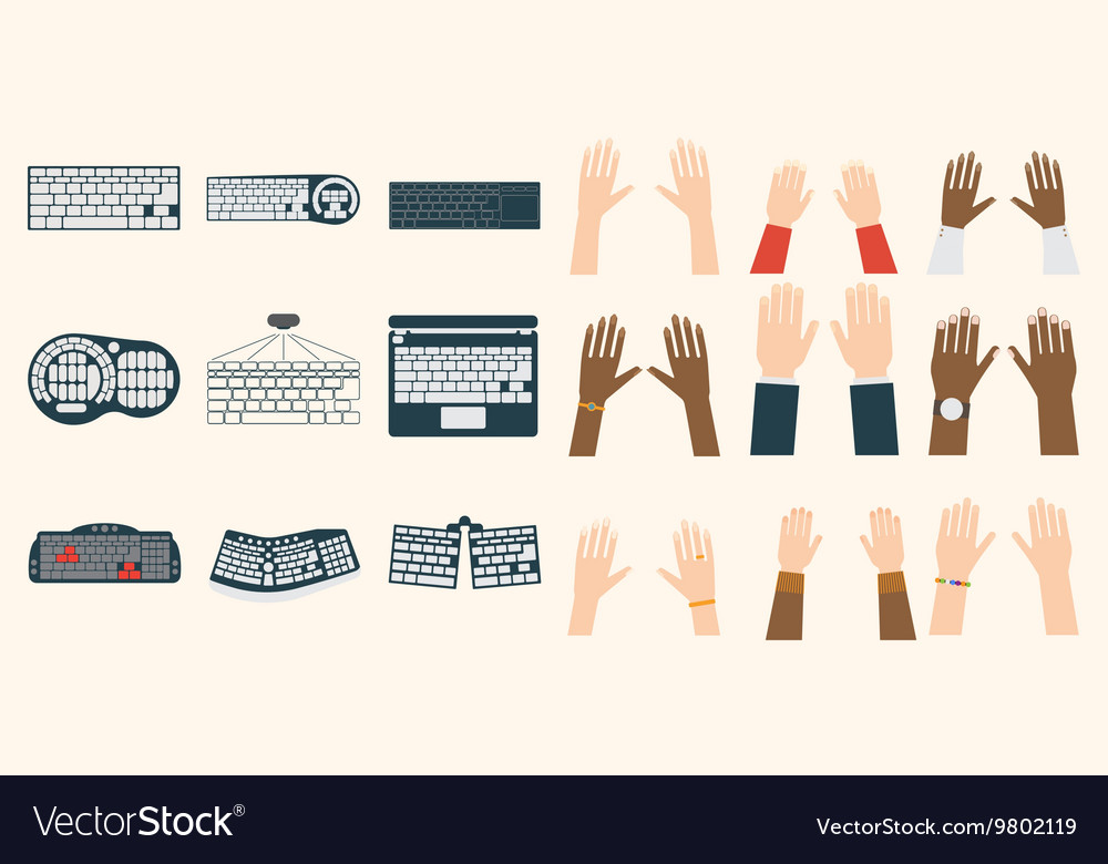Keyboard hands set Royalty Free Vector Image - VectorStock