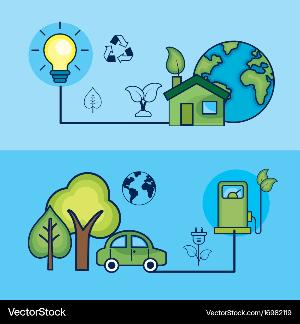 Set ecology to natural environment care Royalty Free Vector