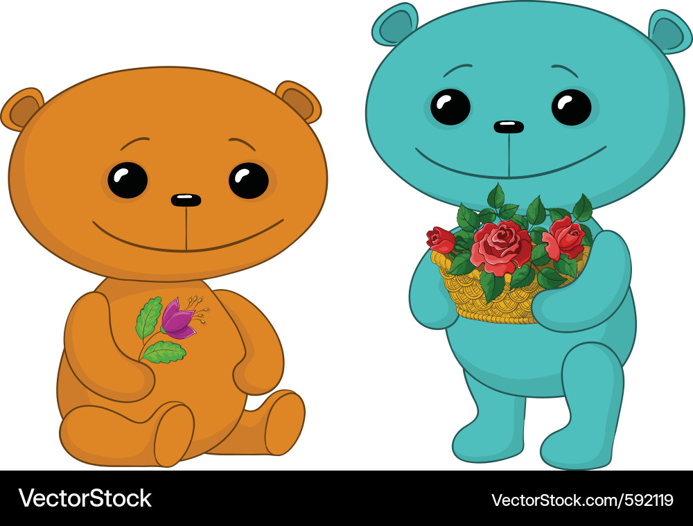 Teddy bears with flowers Royalty Free Vector Image